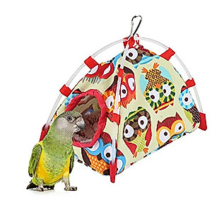 Sheens Parrot Hut Windproof House Bird Hanging Hammock Toy for Parakeet Cockatiel Cockatoo Conure(Owl S)
