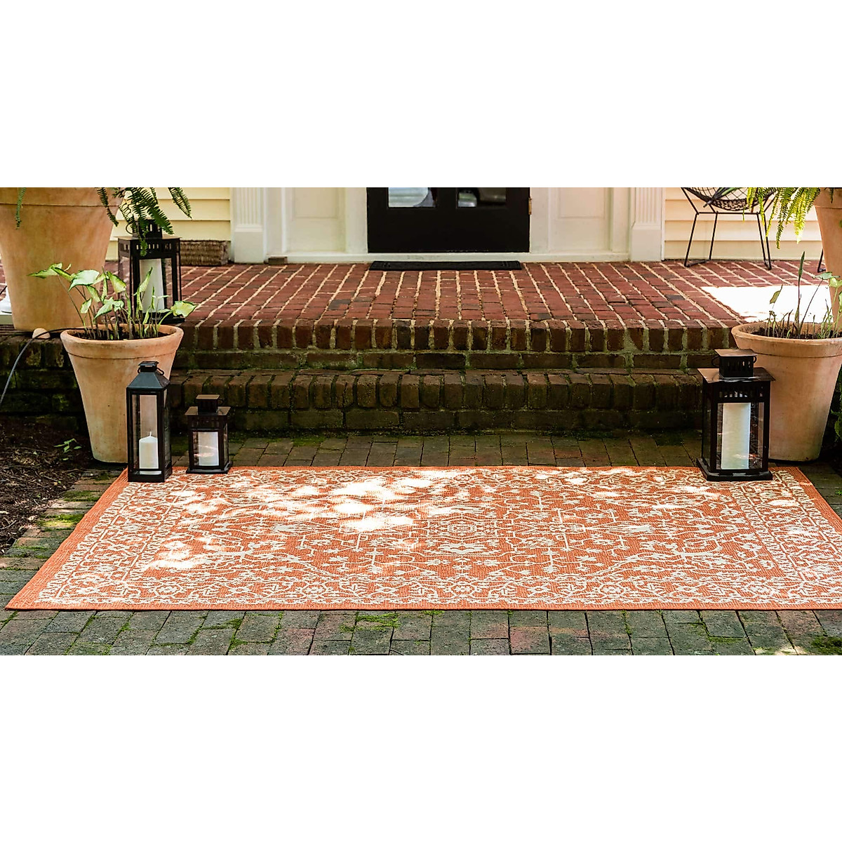 Unique Loom Outdoor Botanical Collection Area Rug - Allover (5' 3" x 8' Rectangle, Terracotta/ Beige)