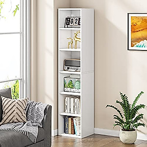 LITTLE TREE 70.9 Inch Tall Narrow Bookcase, Corner Bookshelf 6 Tier Cube Display Shelf Storage Organizer for Small Space