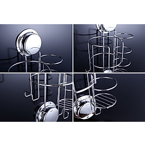 Ecoart Hair Dryer and Straightener Holder with Hooks, Suction Cups or Screws for Wall Mount, Stainless Steel