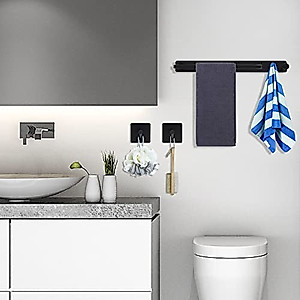 VETAID Towel Bar Self Adhesive Bathroom Towel Holder with 2 Pack Towel Hooks 15.6-Inch Stick on Wall Towel Rack No Drill Bath Towel Holder Sticky Towel Hanger Black