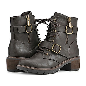 WHITE MOUNTAIN Women's Shoes Crank Block Heel Moto Boot, Dk.Brown/Smooth, 8 M