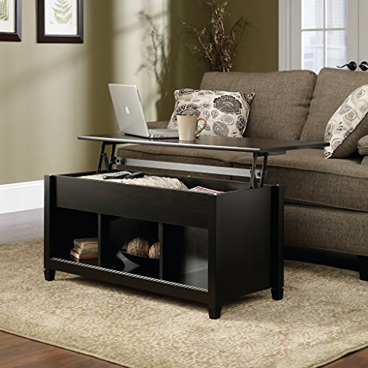 Sauder Edge Water Lift Top Coffee Table, Estate Black finish