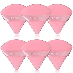 BLAAROOM 6 Pieces Powder Puff Face Makeup Velour Soft Triangle Powder Puffs for Loose Powder Mineral Powder Body Powder Wet Dry Cosmetic Foundation Sponge Makeup Tool - Pink