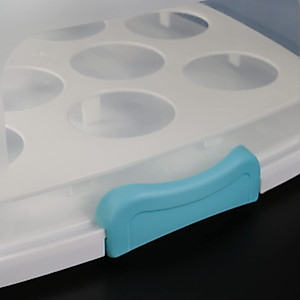 DIIRPPR 2 in1 Square Cupcake Carrier and Cake Keeper with Lid, Christmas Party Container with Cupcake Carrier Holder Trays Holds Up to 12 Cupcakes or 1 10" Cake, Dishwasher Safe (Blue)