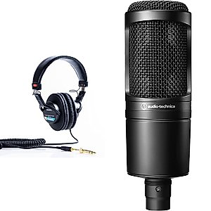 Sony MDR7506 Professional Large Diaphragm Headphone and Audio-Technica AT2020 Cardioid Condenser Studio XLR Microphone Bundle