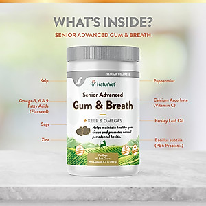 NaturVet Senior Advanced Gum & Breath Dog Supplement – Includes Peppermint, Parsley Leaf to Help Promote Periodontal Health, Fresh Breath for Dogs – 45 Ct. Soft Chews