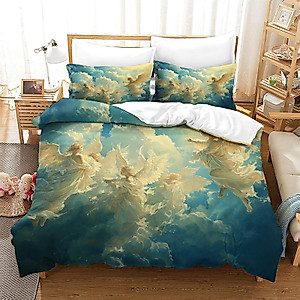 EVMILA Angels Duvet Cover Comforter Covers 3D Printed Bedding Set Quilt Cover 3 Pieces for Childrens and Adults Microfiber with Pillowcases with Zipper Closure Twin（173x218cm）, Style-18