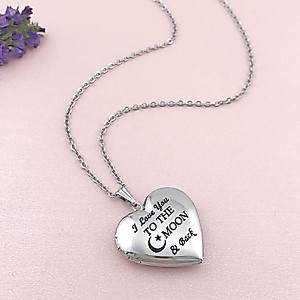 YOUFENG Love Heart Locket Necklace That Holds Pictures Engraved Always in My Heart Memories Photo Lockets (Moon & Back locket)