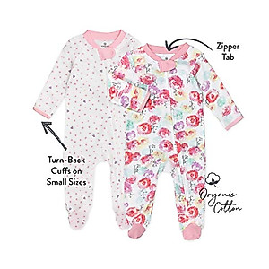 HonestBaby unisex baby 2-pack Organic Cotton Footed Pajama & Play and Toddler Sleepers, Rose Blossom/Love Dot, 0-3 Months US
