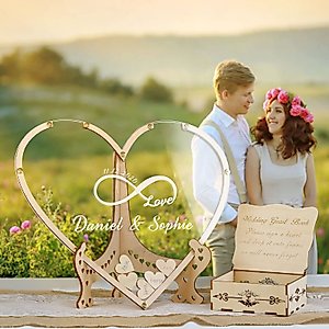 HZGUEOSTB Wedding Guest Book Alternative,with Box and Small Hearts,Personalized Infinity Love Heart Drop Guest Sign for Rustic Wedding Decorations,Anniversary and Birthday(style4, heart)