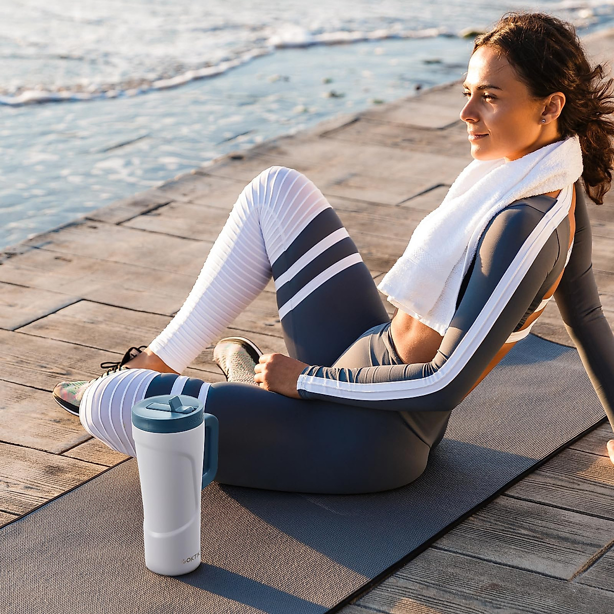 COKTIK 20 oz Insulated Tumbler with Handle and Two Lids(Flip/Straw), Double Wall Stainless Steel Vacuum Insulated Tumbler, Cupholder Friendly,Travel Coffee Mug BPA Free Reusable Cup,Haze blue contrast