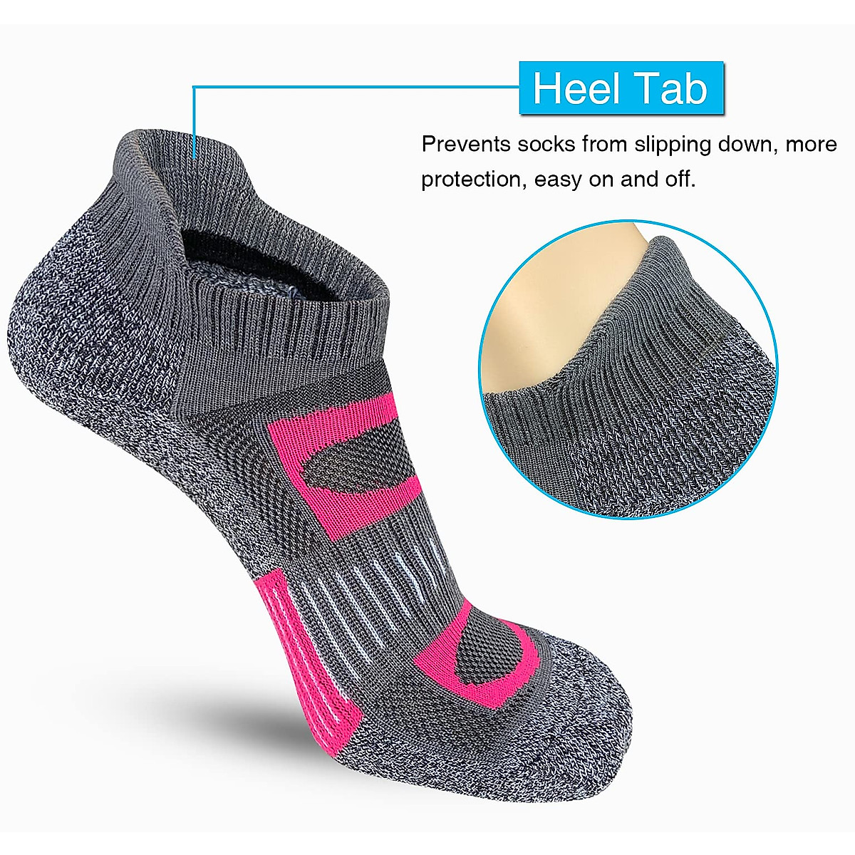 APTYID Women's Ankle Socks Athletic Cushioned Running, Size 6-9, Dark Grey, 6 Pairs