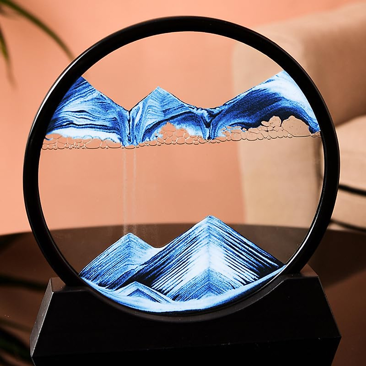 MIUVA Moving Sand Art Picture,Quicksand Painting Round Glass Sandscapes 3D Deep Sea Sand Art (Blue, 12 inch)