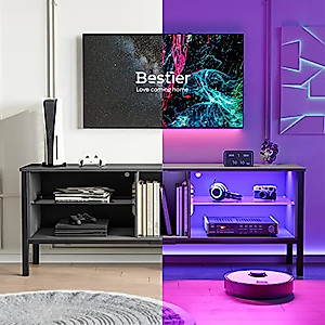 Bestier Entertainment Center, Gaming TV Stand for 70 TV inch, TV Media Console with Modern Glass Shelves, Grey
