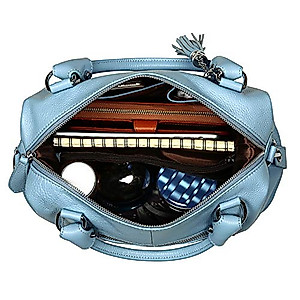 Heshe Genuine Leather Shoulder Bag Womens Tote Top Handle Handbags Cross Body Bags for Office Lady (Light Blue)