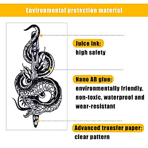 16 Sheets Realistic Snake Temporary Tattoo 3D Tribal Serpent Fake Tattoos Waterproof Peony Fake Rose Tattoos Temporary Viper Floral Designed Tattoo Stickers with Forearm Swords for Arm Body Art, Black