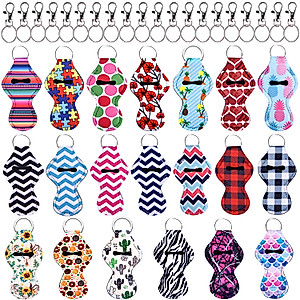 Duufin 20 Pieces Chapstick Holder Keychains Bulk Lipstick Holder Keychains Chapstick Keyring Holder with 20 Pieces Metal Clip Cords Suitable for Chapstick Tracker and Safeguard, 20 Vibrant Colors