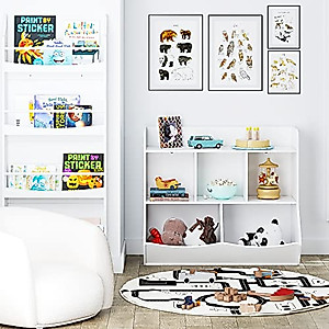 UTEX Toy Storage Organizer with Bookcase, Kid’s Multi Shelf Cubby for Books,Toys, Storage Organizer for Boys,Girls Play Room/Bedroom-White