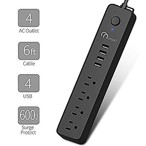 ONSMART USB Surge Protector Power Strip, 4 Multi Outlets with 4 USB Charging Ports, 3.4A Total Output-600J Surge Protector Power Bar, 6 ft Long UL Cord, Wall Mount-Black…