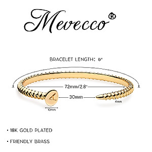 MEVECCO Gold Initial Nail Cuff Bracelets 18K Gold Plated Handmade Cute Cuff Bangle Dainty Letters Bracelets for Women Jewelry Gift(A)