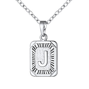 U7 A-Z 26 Letters Pendant Men Womens Fashion Jewelry Platinum Plated Square Pendants Capital Initial J Necklace