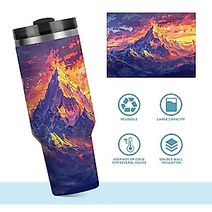 FRCSDIY Beautiful Snow Mountain Insulated Tumbler with Handle and Straw Lid,30oz Leakproof Stainless Steel Cup BPA-Free Water Bottle