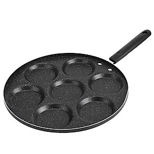 Hyuduo Aebleskiver Pan with 7 Holes, Non Stick Fried Eggs Pancake Cooking Frying Pan, Kitchen Cookware Burger,Pot