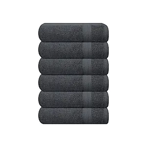 GLAMBURG Ultra Soft 6-Piece Hand Towel Set 16x28-100% Ringspun Cotton - Durable & Highly Absorbent Hand Towels - Ideal for use in Bathroom, Kitchen, Gym, Spa & General Cleaning - Charcoal Grey