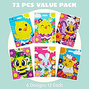 JOYIN 72 Pcs Easter Large Plastic Tote Bags, Easter Goodie Treat Gift Bags for Egg Hunt, Easter Kids Party Favor Party Supplies(Animals and Flowers)