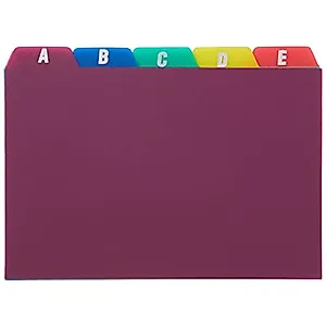 Oxford Poly Index Card Guides, Alphabetical, A-Z, Assorted Colors, 4" x 6" Size, 25 Guides per Set (73154)