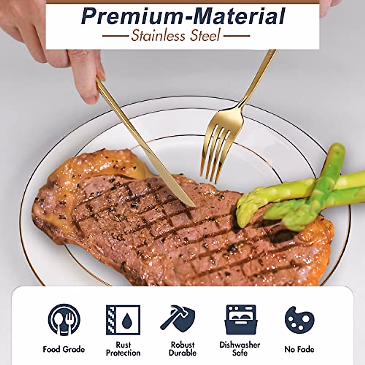 24-Piece Gold Silverware Set Gold Utensils Set for 6, Gold Spoons and Forks Set, Stainless Steel Gold Cutlery Set Home Kitchen Restaurant Hotel Wedding Flatware Set, Dishwasher Safe (Mirror Polished)