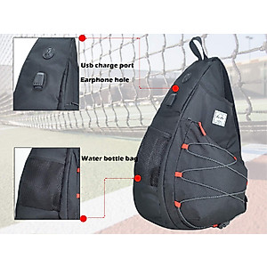 d'yallee Tennis Bag for Men Women, Racquetball Pickleball Paddle Squash Sling Bags Crossbody Sports Backpack Adult with USB Charge Port (Black)