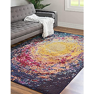 Unique Loom Estrella Collection Abstract, Gradient, Modern, Sunburst, Distressed Area Rug, 3 ft 3 in x 5 ft 3 in, Multi/Brown