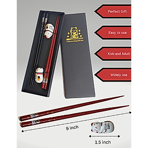 YAYA Oriental Kawaii Cat Chopstick Rest anad Holder Lucky Cat Gift Set 2 Pairs Chopsticks Cute Japanese Cat Holders Resuable Chopsticks