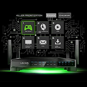 Linksys WRT Gaming WiFi Router Optimized for Xbox, Killer Prioritization Engine to Reduce Peak Ping and Latency, Dual Band, 4 Gigabit Ports, AC3200 (WRT32XB)