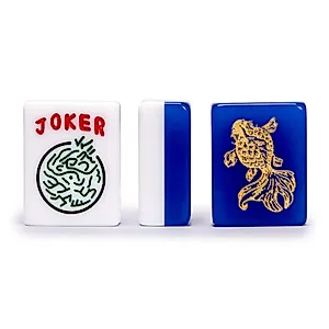 Yellow Mountain Imports American Mahjong Set, Koi Fish with Soft White Leatherette Case, Four Acrylic All-in-One Racks with Pushers, Wind Indicator, Dice, and Wright Patterson Count Scoring Coins
