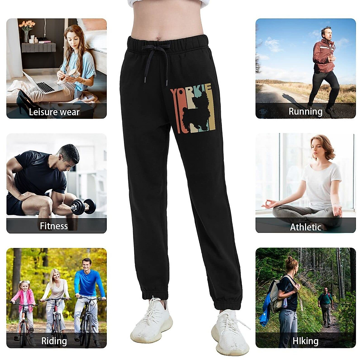 Yorkie Silhouette Women's Casual Yoga Sweatpants Athletic Workout Elastic Waist Jogger Pants XX-Large Black