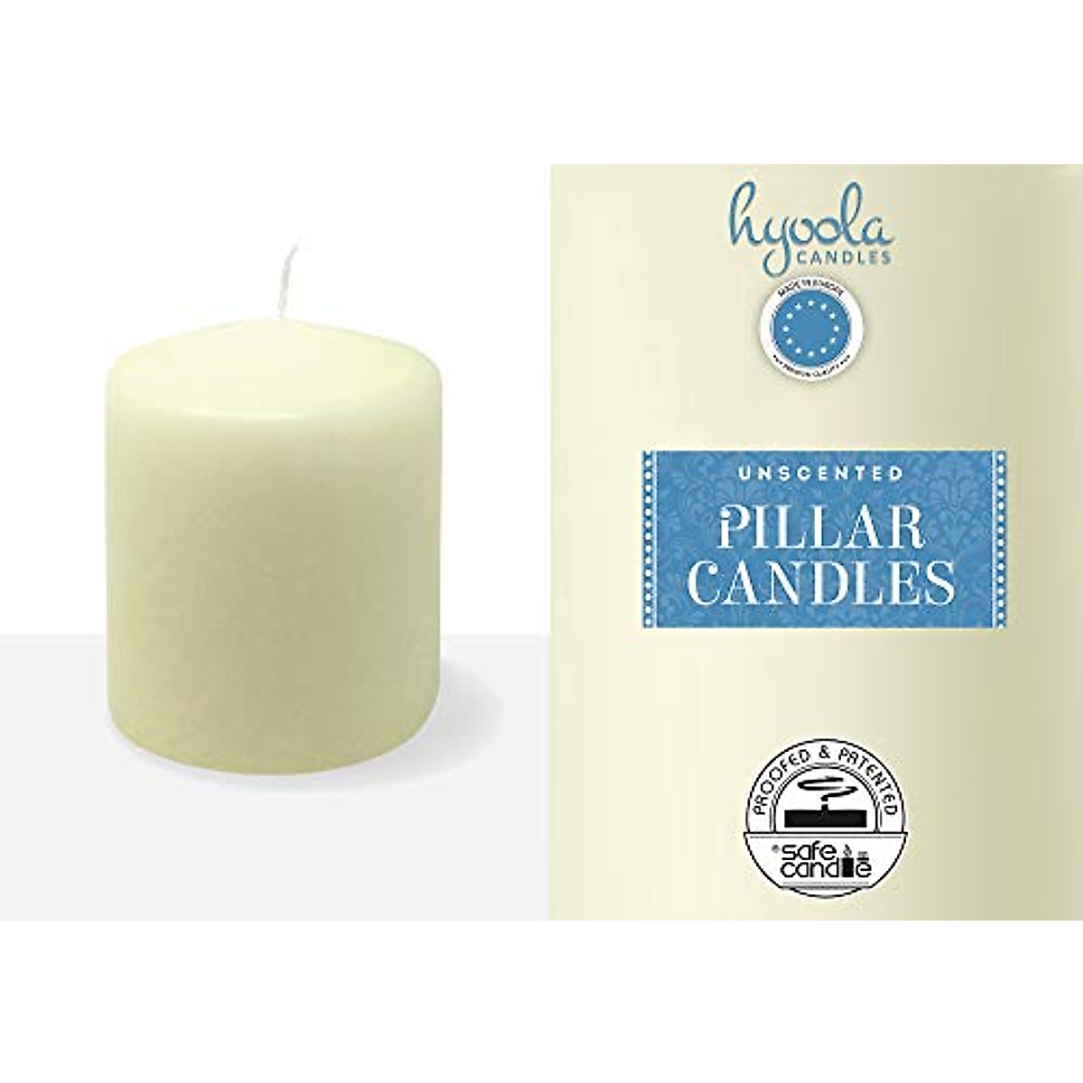 Hyoola Ivory Pillar Candles 3x4 Inch - Unscented Pillar Candles - 6-Pack - European Made