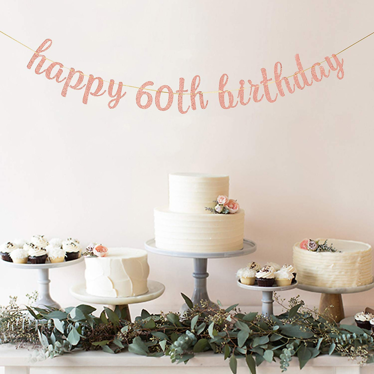 INNORU Glitter Happy 60th Birthday Banner - 60 Bitches Sign Banner - Cheers to 60 Years Birthday Party Bunting Decorations Rose Gold