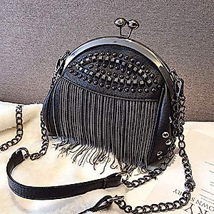 Heidi Women's Small Studs Crossbody Handbag Fashion Shell Shape Shoulder Messenger Bag (Black(tassel))