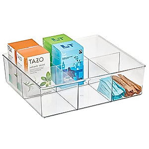 mDesign Plastic 6 Compartment Kitchen Drawer Divided Organizer Bin for Teas, Packets, Spices, Snacks, Food Packets, Applesauce - Pantry Shelf Storage Organization, Lumiere Collection, Clear