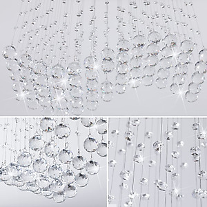 Modern Wave Chandelier, Rectangular Crystal Raindrop Chandelier Flush Mount Pendant Lighting Chrome Ceiling Light Fixture for Dining, Living Room, Kitchen Island, Bedroom of CRYSTOP
