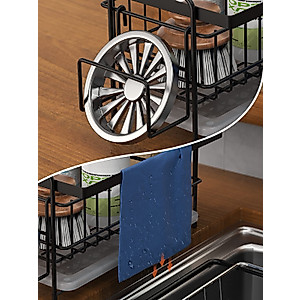 FixOwl Sink Caddy Kitchen Sink Organizer Sponge Holder for Kitchen Sink Non-Slip Countertop Organizer SUS304 with Removable Tray, Black