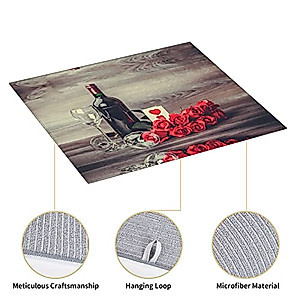 Red Wine Rose Printed Drying Mat For Kitchen Ultra Absorbent Microfiber Dishes Drainer Mats Non-Slip Silicone Quick Dry Pad - 18 X 16inch
