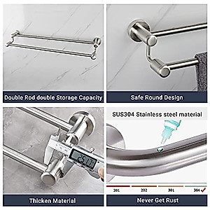 TocTen Double Bath Towel Bar - Thicken SUS304 Stainless Steel Towel Rack for Bathroom, Bathroom Accessories Double Towel Rod Heavy Duty Wall Mounted Towel Holder (Brushed,24IN)