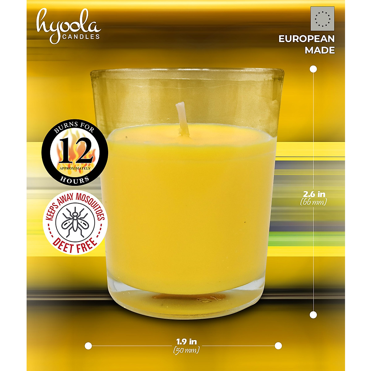Citronella Candle Votives in Glass Cup - 12 Pack - Indoor and Outdoor Decorative and Mosquito, Insect and Bug Repellent Candle - Natural Fresh Scent - 12 Hour Burn Time - Made in Europe