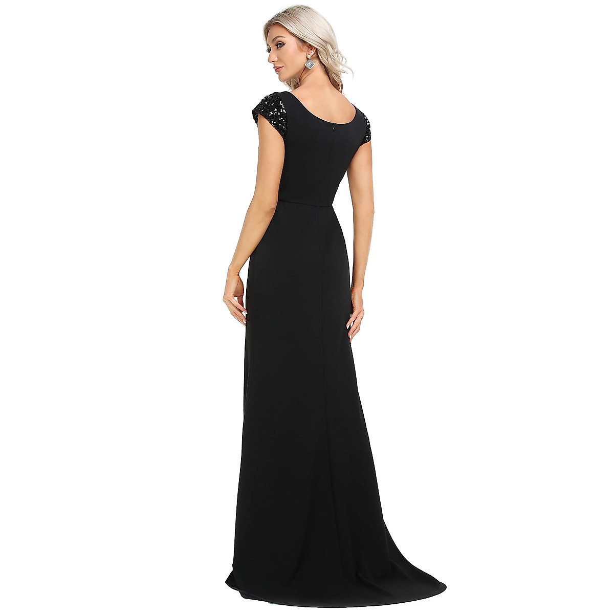Ever-Pretty Women's Elegant Sequins Short Sleeve V Neck Long Maxi Formal Dresses Black US6