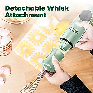 BELLA Immersion Hand Blender, Portable Mixer with Whisk Attachment - Electric Handheld Juicer, Shakes, Baby Food and Smoothie Maker, Stainless Steel, Sage
