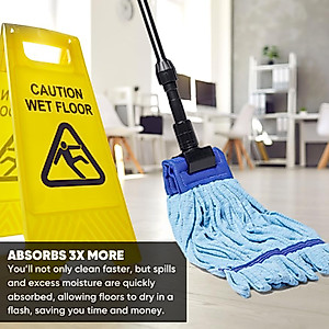 Commercial Mop Head Replacement – 2 Pack Blue Medium Microfiber Tube Mop | Industrial Wet Mops | Refill Heads, Machine Washable, Heavy Duty | Hardwood, Tile, Laminate, Vinyl Floors